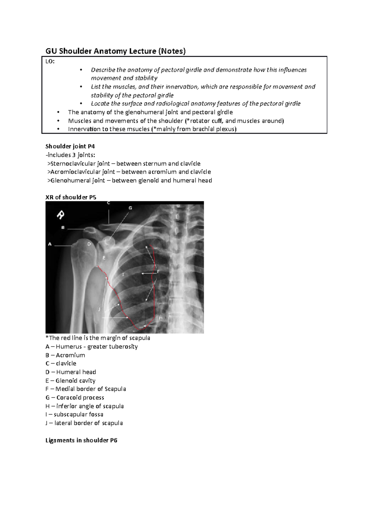 GU Shoulder Anatomy Lecture - UM1010 - UCLAN - Studocu