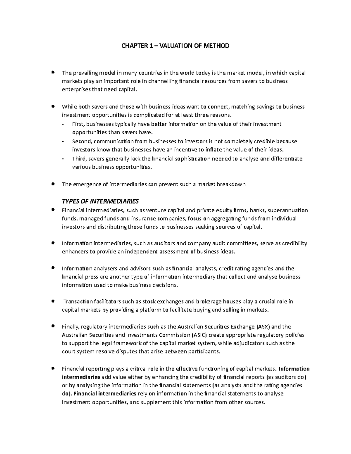 - Valuation - Summary :) - CHAPTER 1 – VALUATION OF METHOD The ...