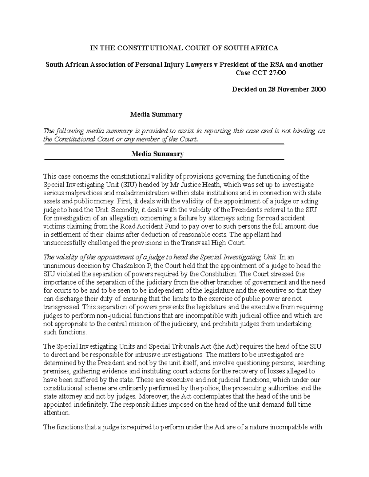 CSL2601-Case-summary - IN THE CONSTITUTIONAL COURT OF SOUTH AFRICA ...