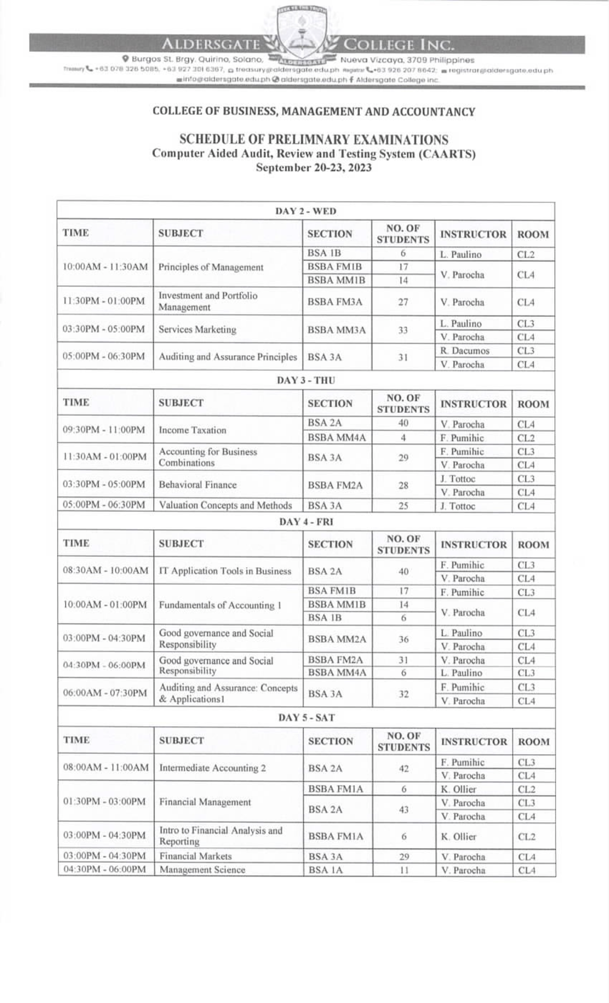 Approved Prelim Exam Schedule 1st Sem 2023 2024 p2 - Masters in ...