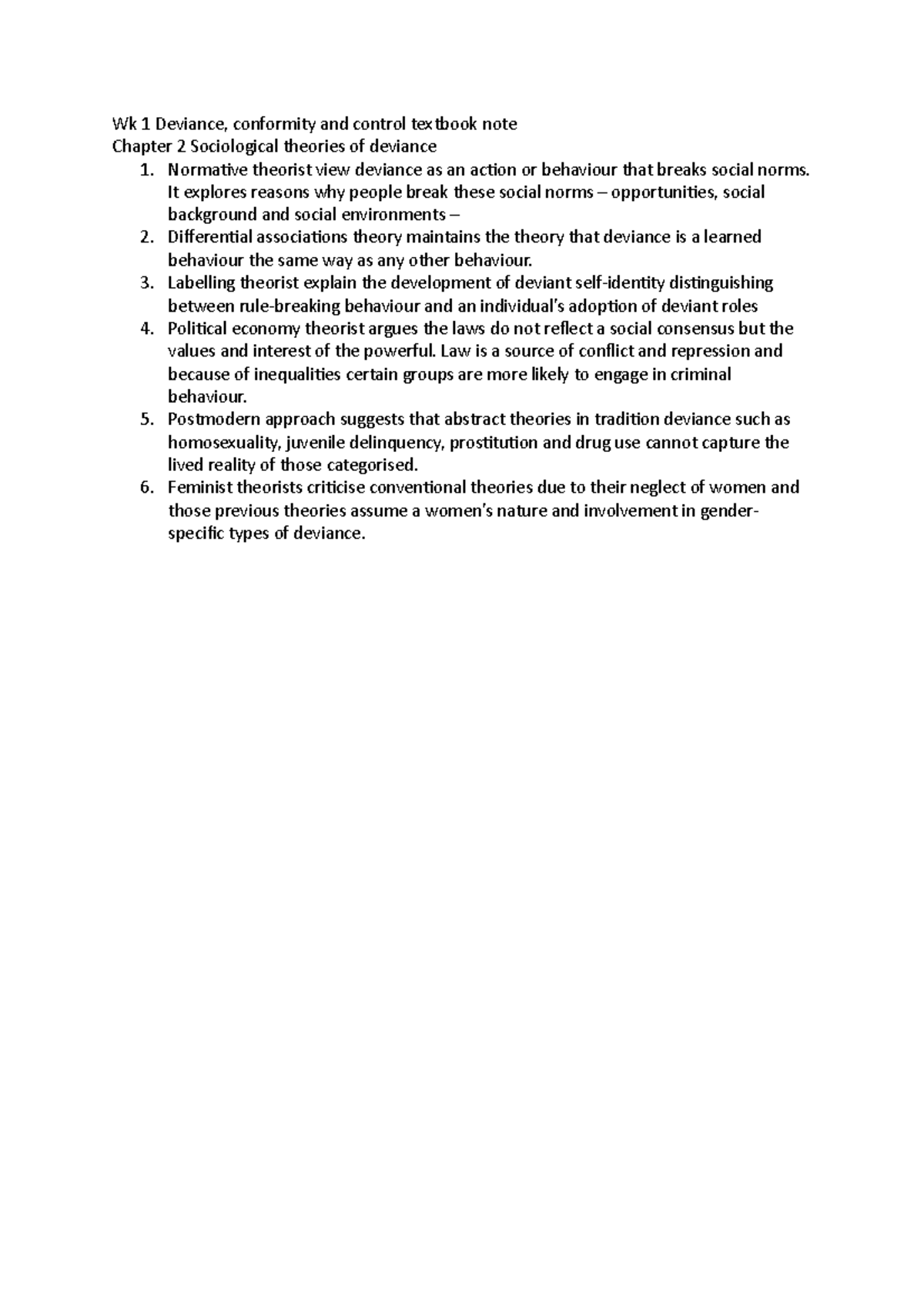 Sociology - WEEK 1 - Wk 1 Deviance, conformity and control textbook ...