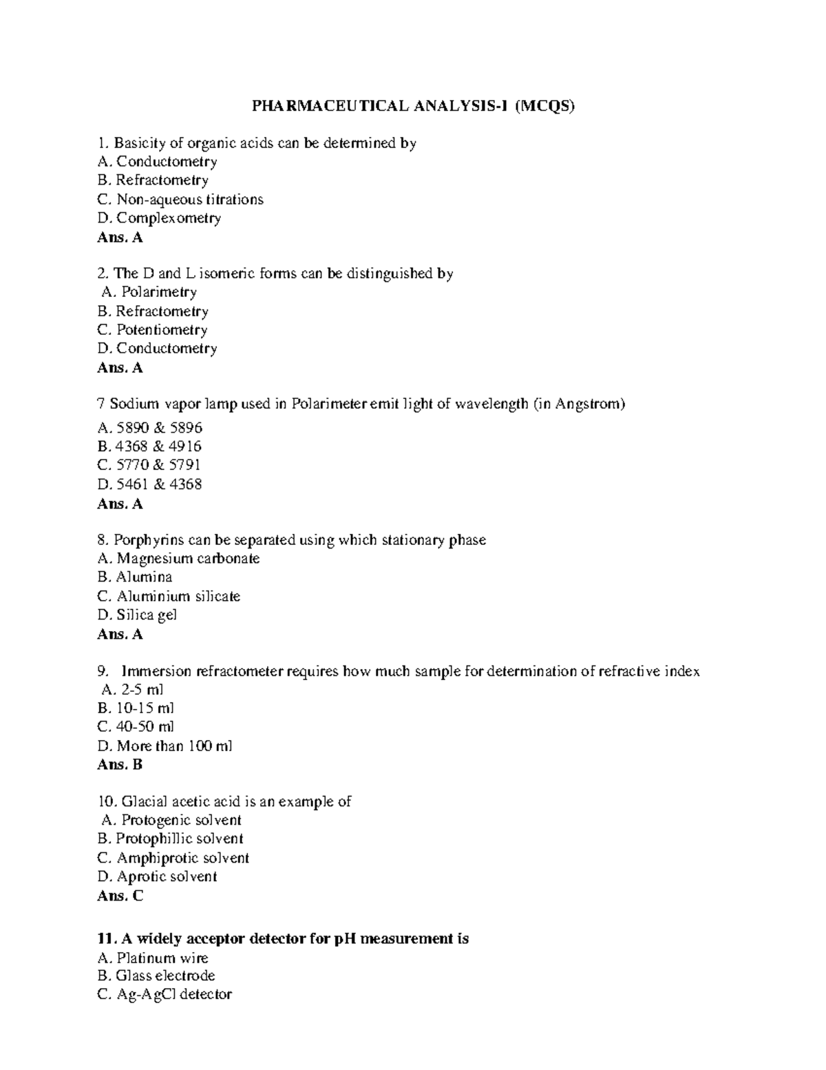 MCQ 5 unit 2 pharmaceutical analysis - PHARMACEUTICAL ANALYSIS-I (MCQS ...