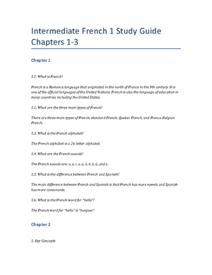 Intermediate French 1 Study Guide Chapters 40-42 - Intermediate French ...