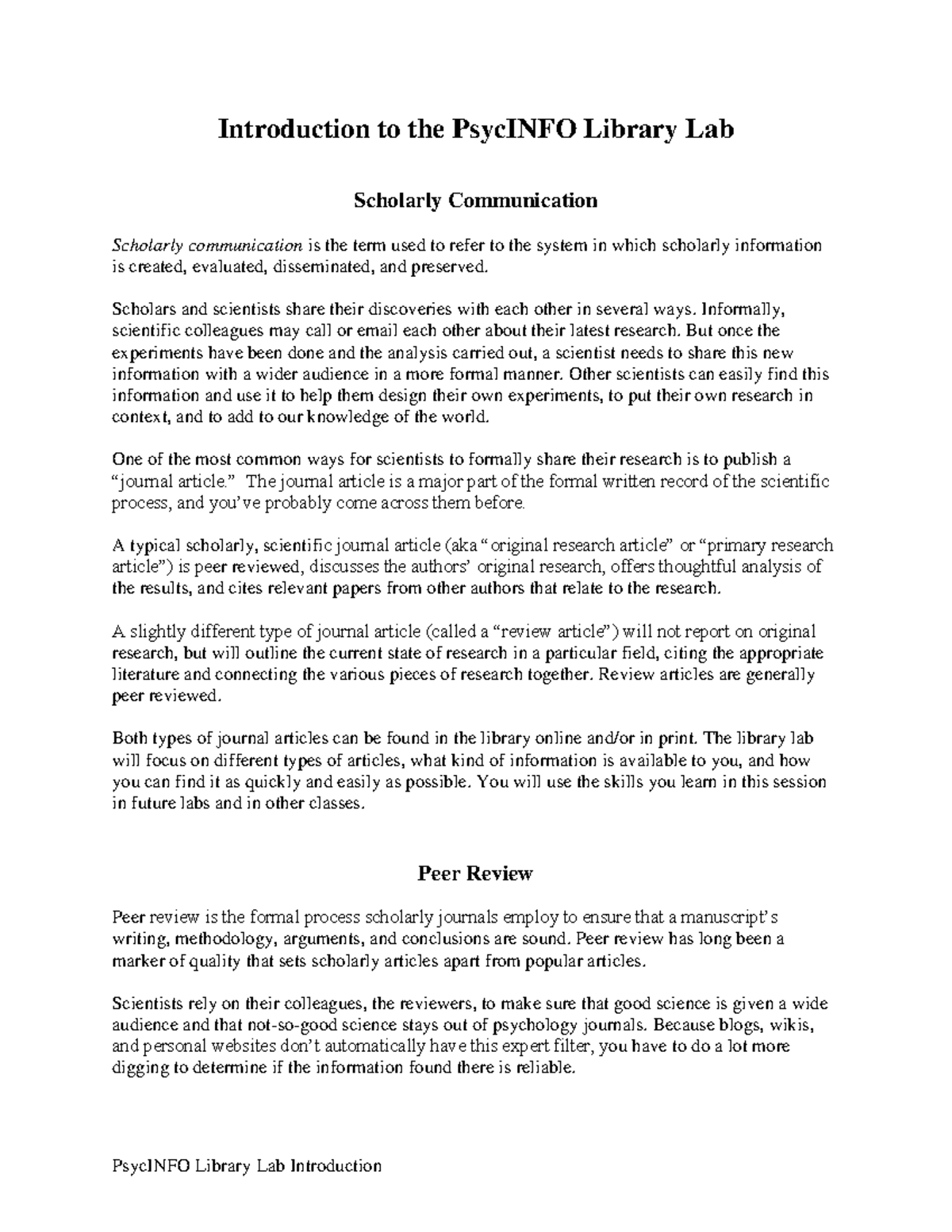 Intro Library Lab - homework - PsycINFO Library Lab Introduction ...