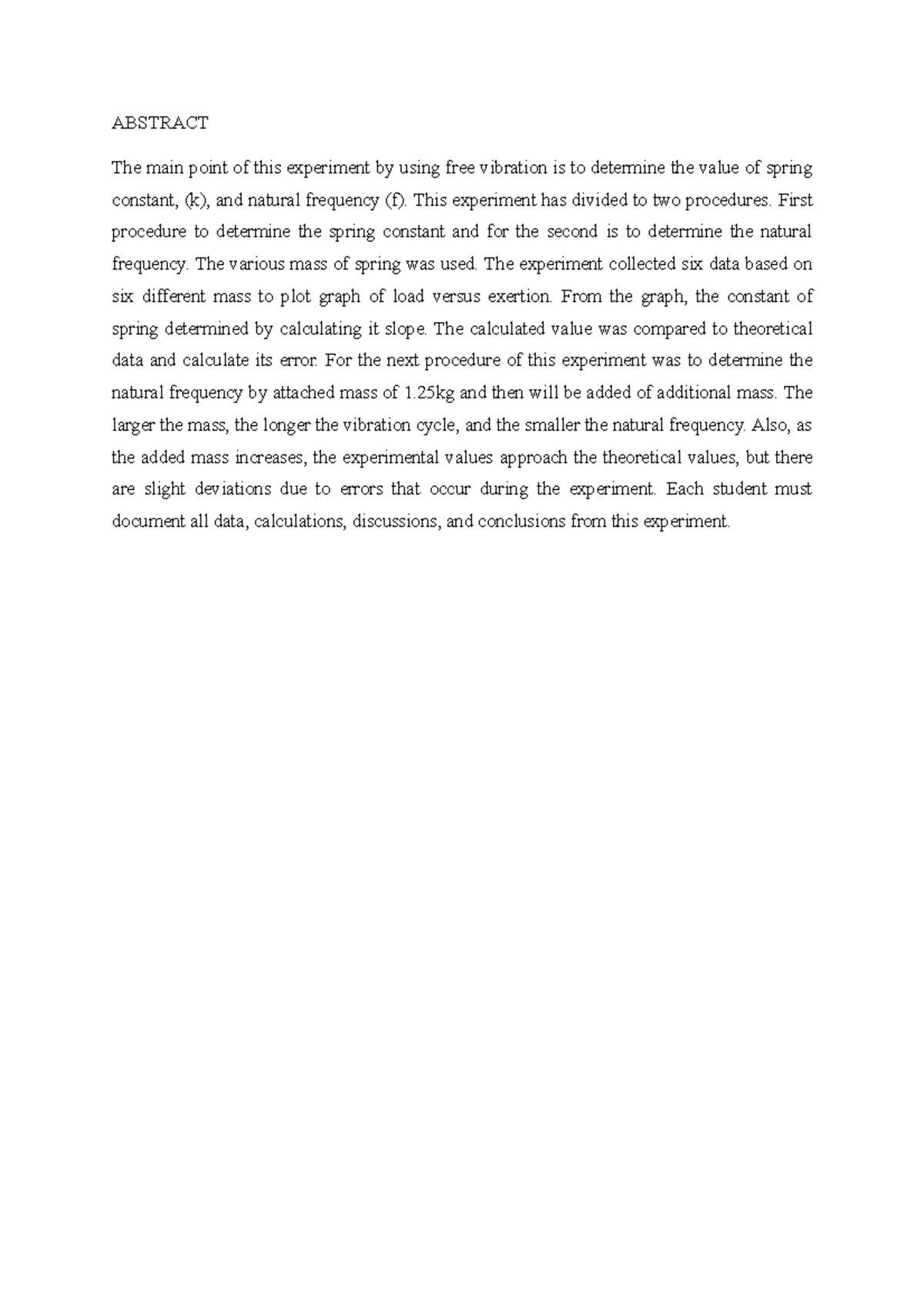 Abstract - ABSTRACT The main point of this experiment by using free ...