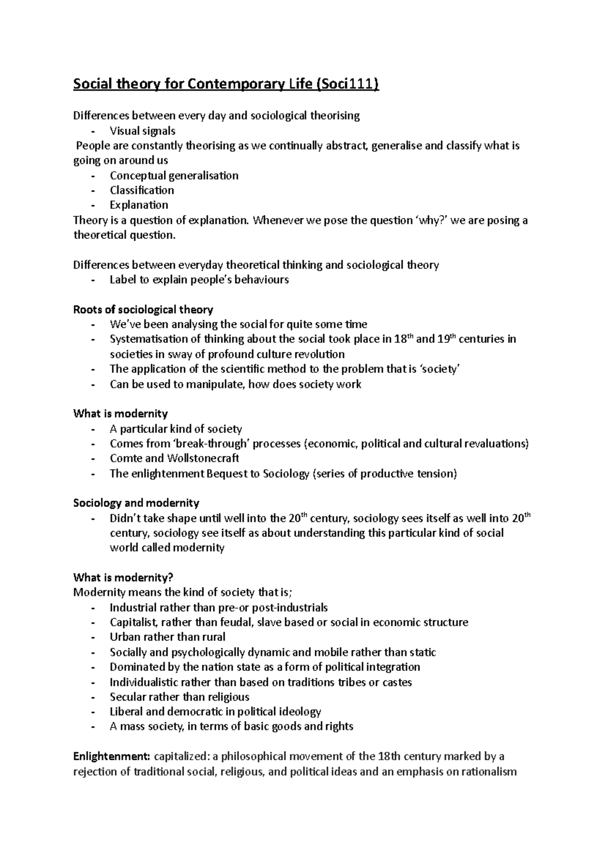 Lec 2 - Social theory for Contemporary Life - Social theory for ...