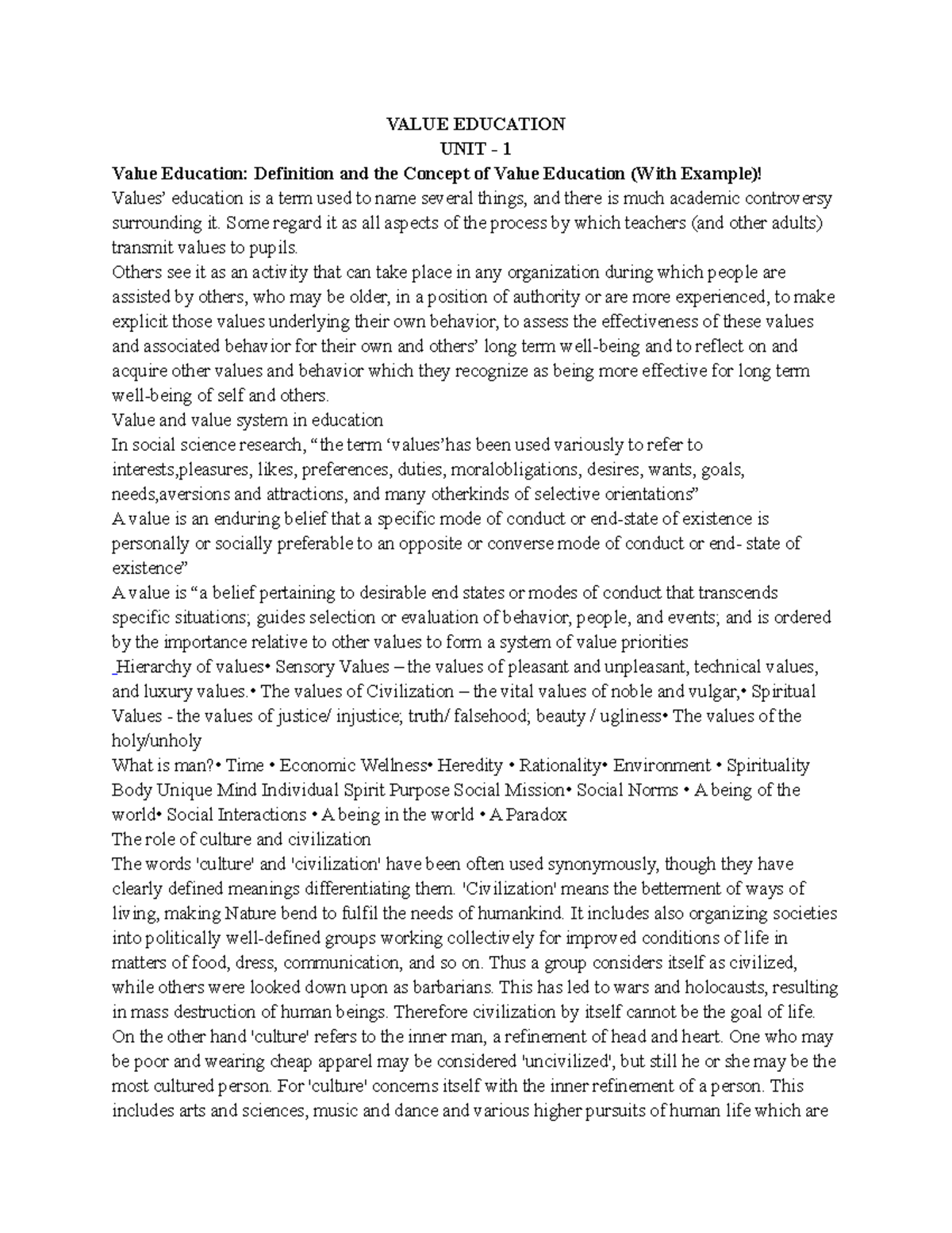 334676739 Value Education Unit 1 to 5 Notes - VALUE EDUCATION UNIT - 1 ...