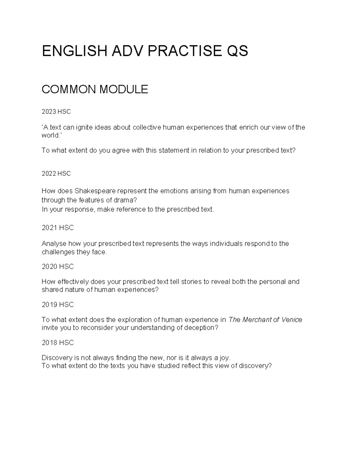 English ADV ALL Module QS HSC - ENGLISH ADV PRACTISE QS COMMON MODULE ...