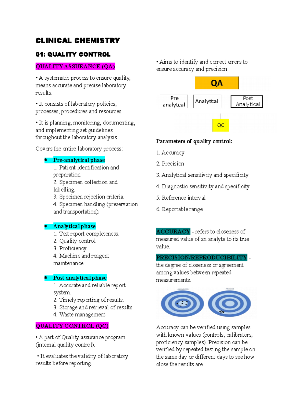 QC-Lecture - REVIEWER - CLINICAL CHEMISTRY 01: QUALITY CONTROL QUALITY ...