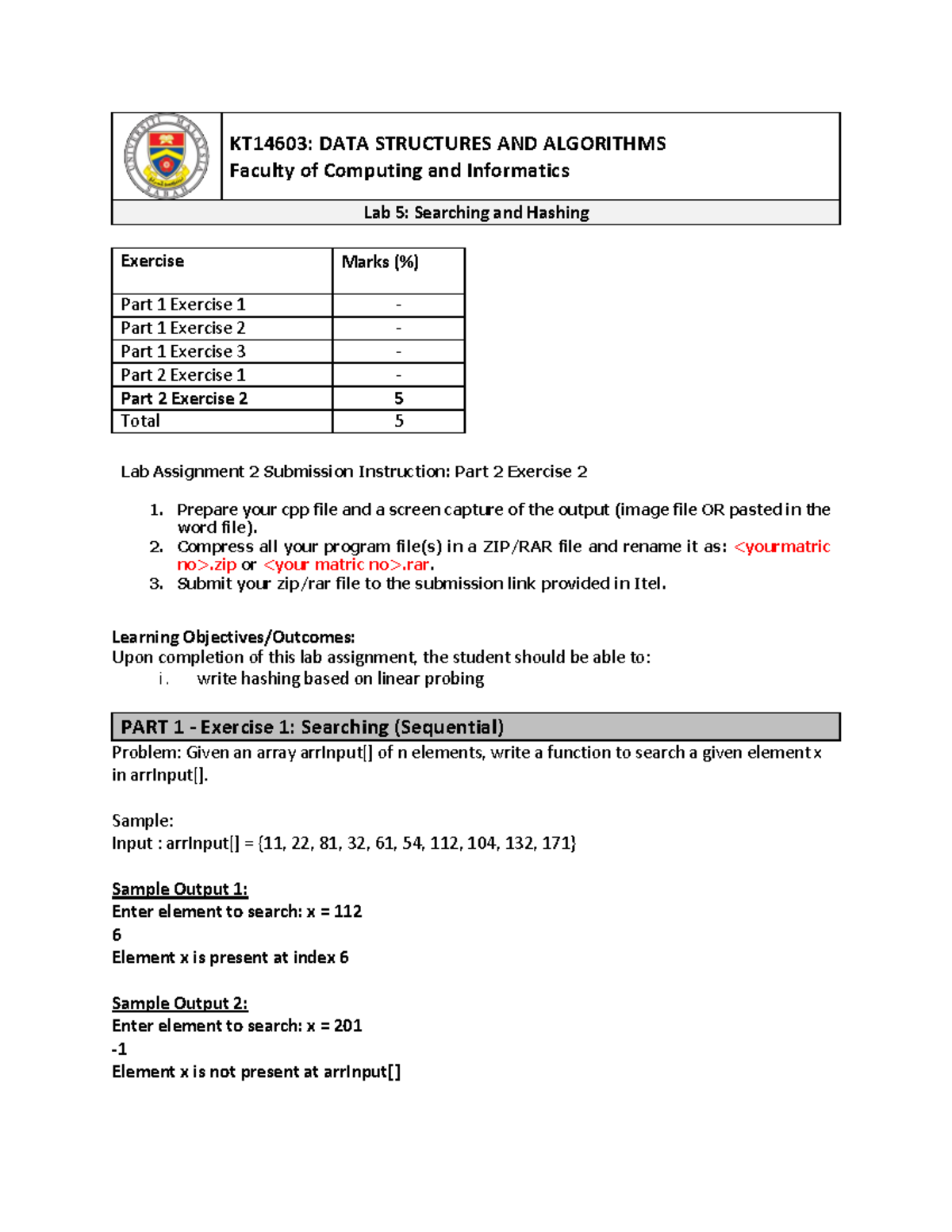 Kt14603 Lab6 Assignment 2 Hashing Kt 146 03 Data Structures And Algorithms Faculty Of