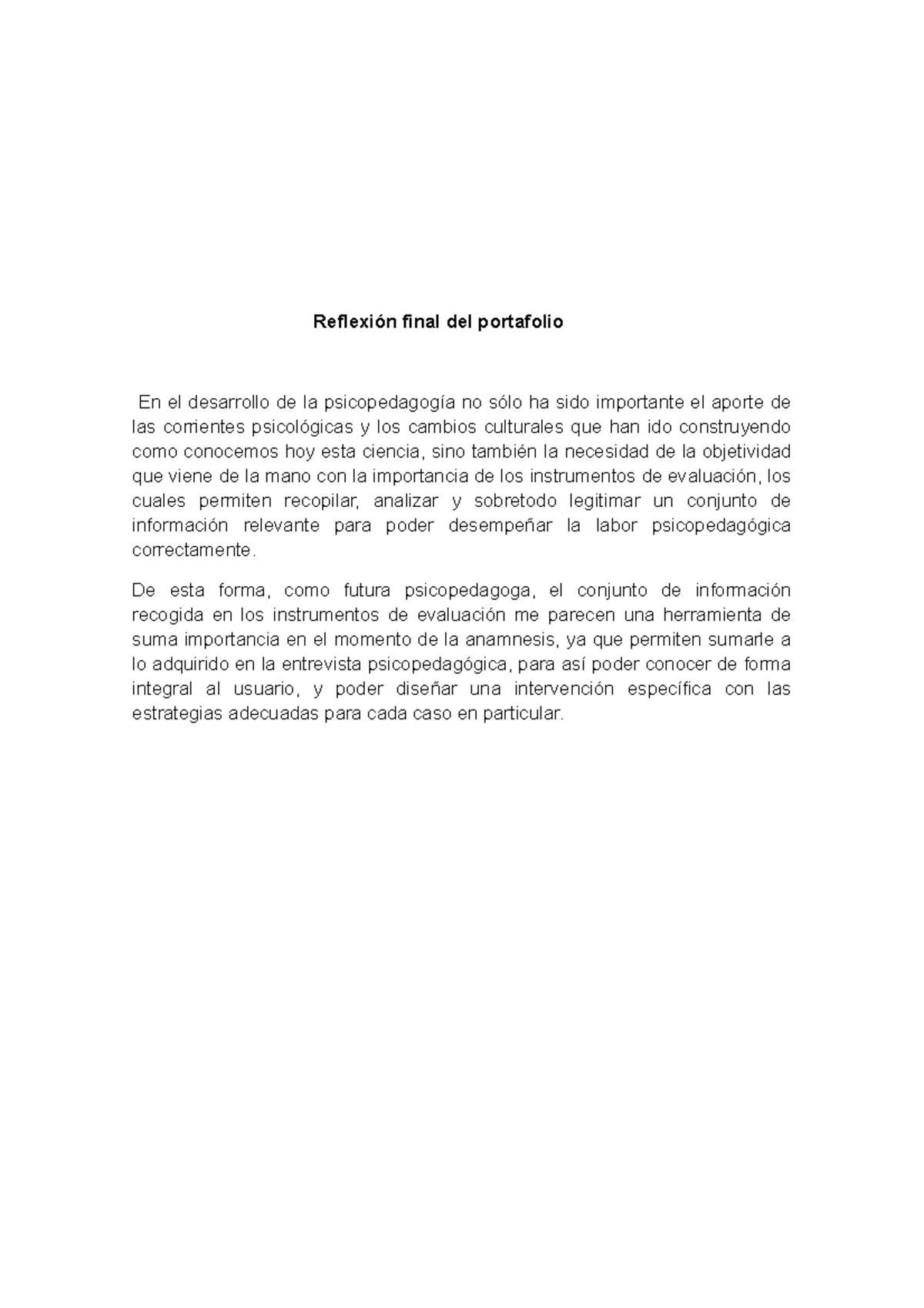 Reflexión final - Texto - Reflexión final del portafolio En el ...