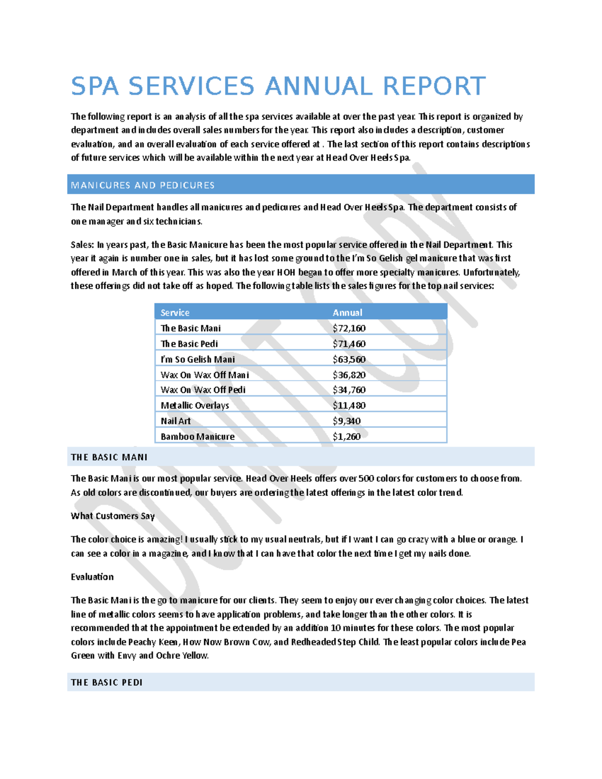 Wd3-06-Spa Product Report - SPA SERVICES ANNUAL REPORT The following ...
