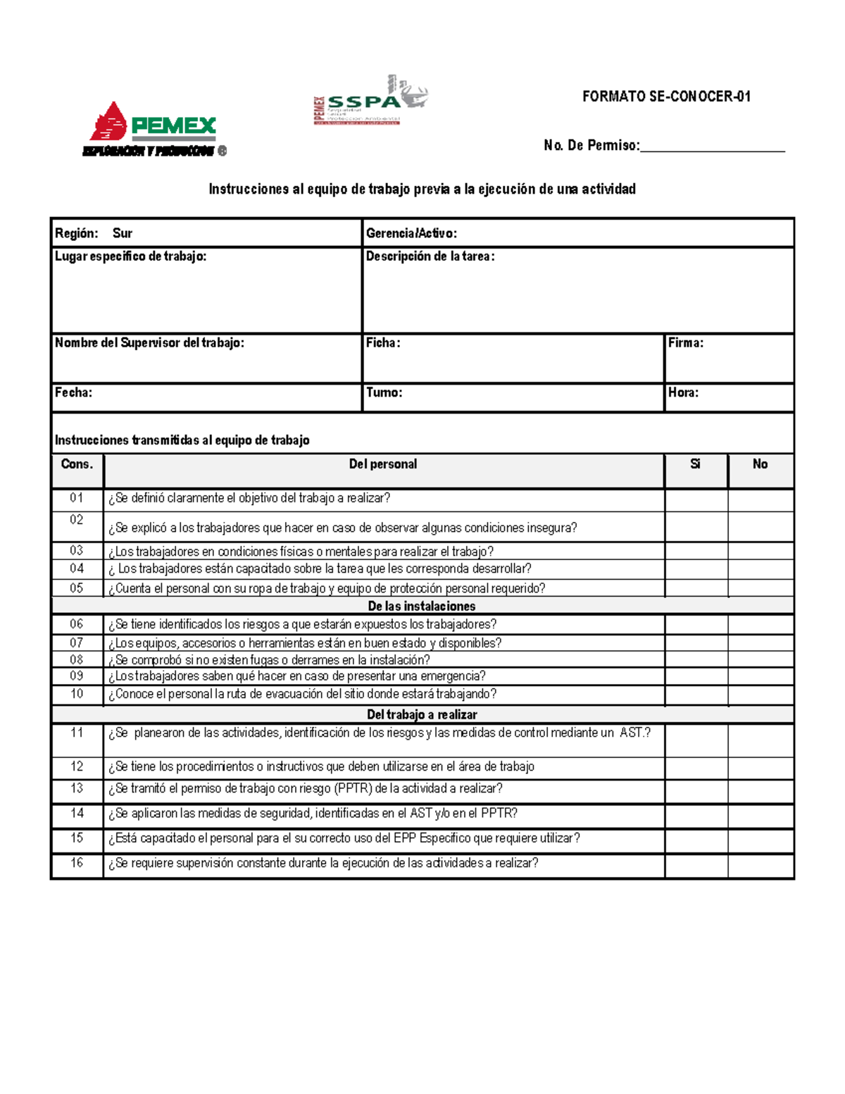 10.-Formato Se- conocer-01 - FORMATO SE-CONOCER- 01 No. De Permiso