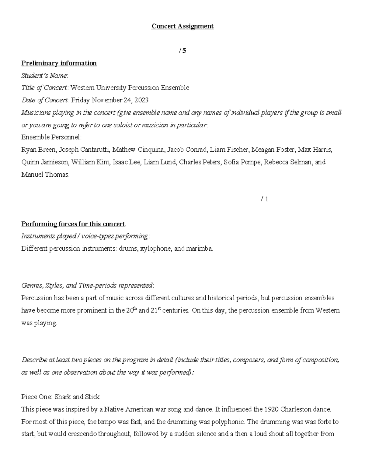 Concert Assignment 4 - Concert Assignment / 5 Preliminary information ...