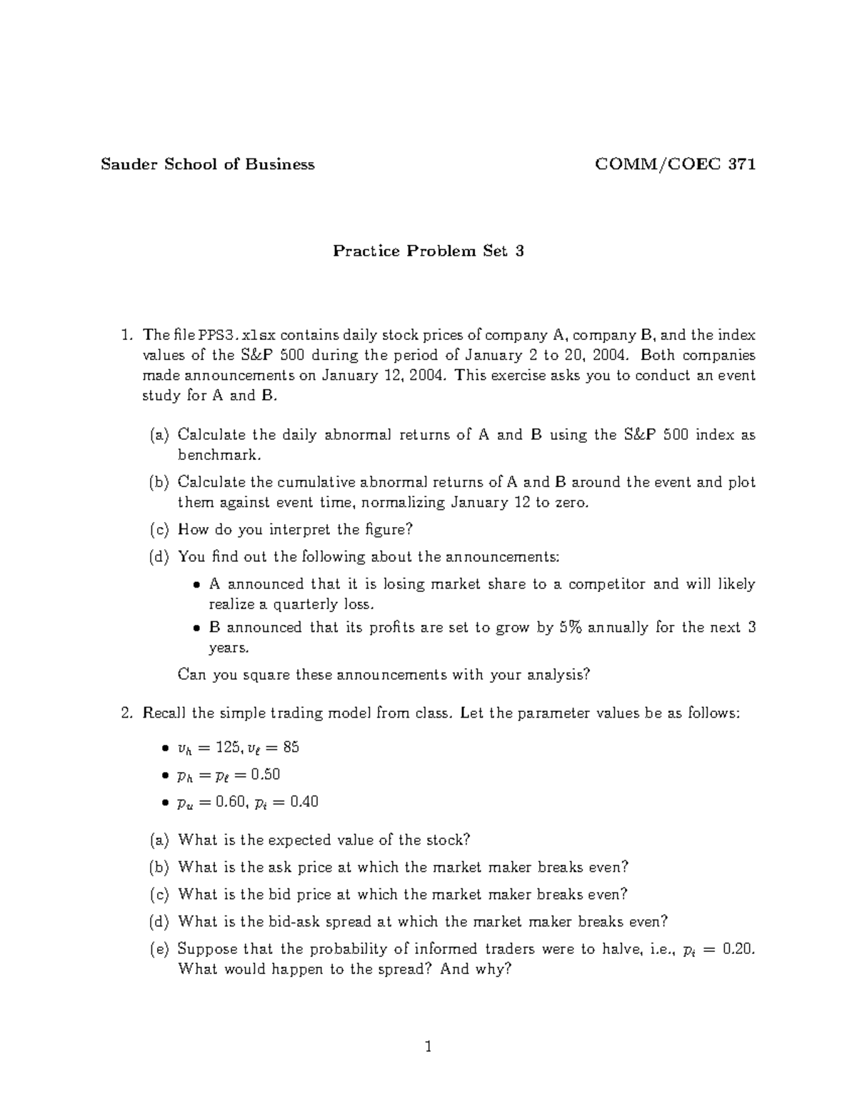 PPS3 - practice problems that will help ace the final - Sauder School ...