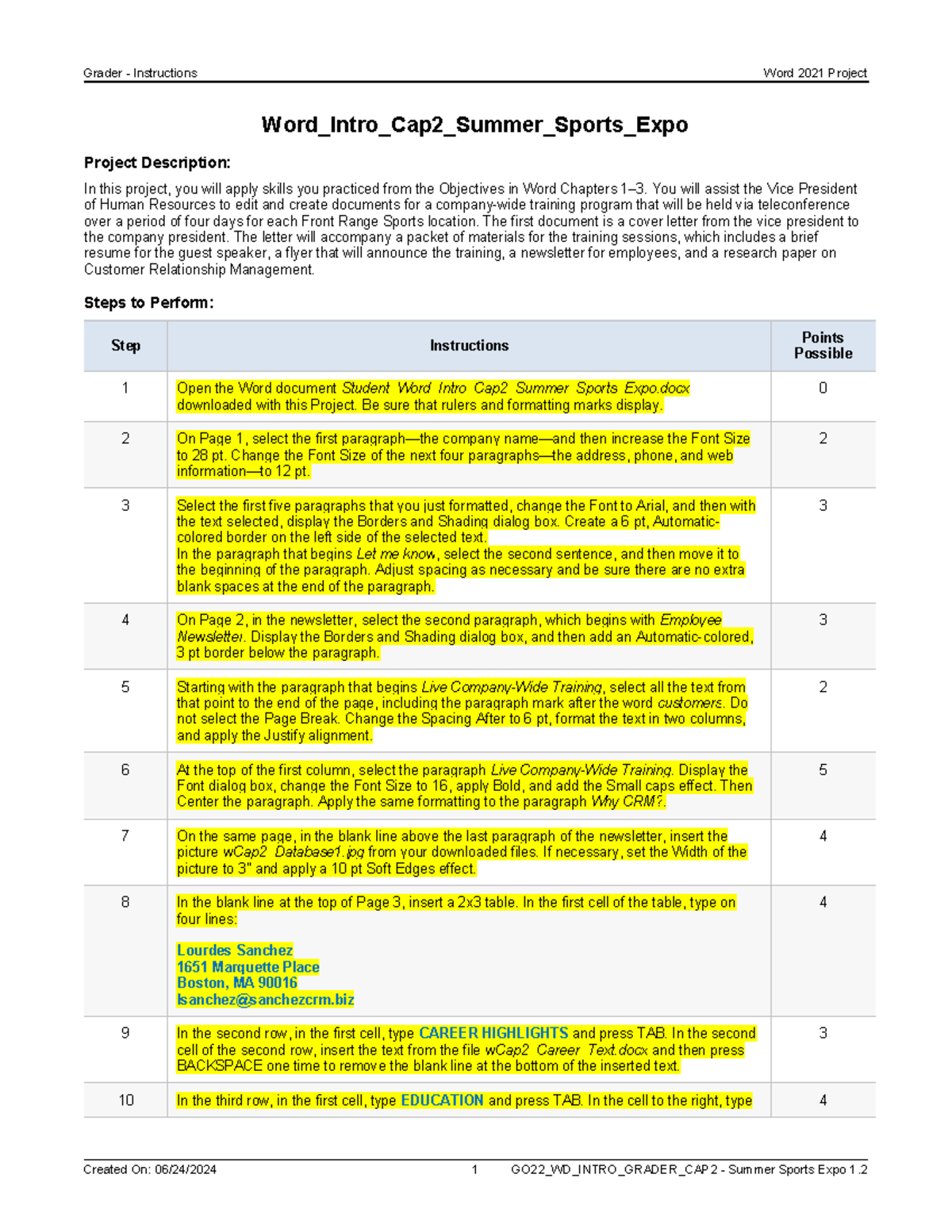 Word Sports Instructions - Grader - Instructions Word 2021 Project ...