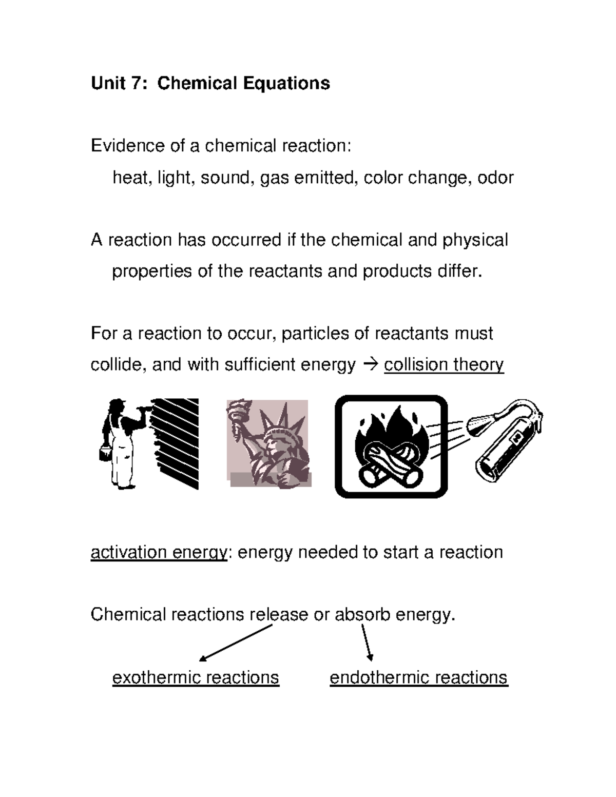 Chemical Equations - Instructor given notes. - Unit 7: Chemical ...