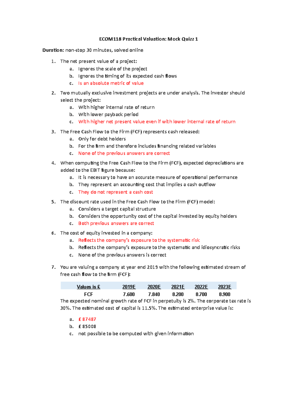 ECOM118 Practical Valuation Mock Quiz1 - Ignores the scale of the ...