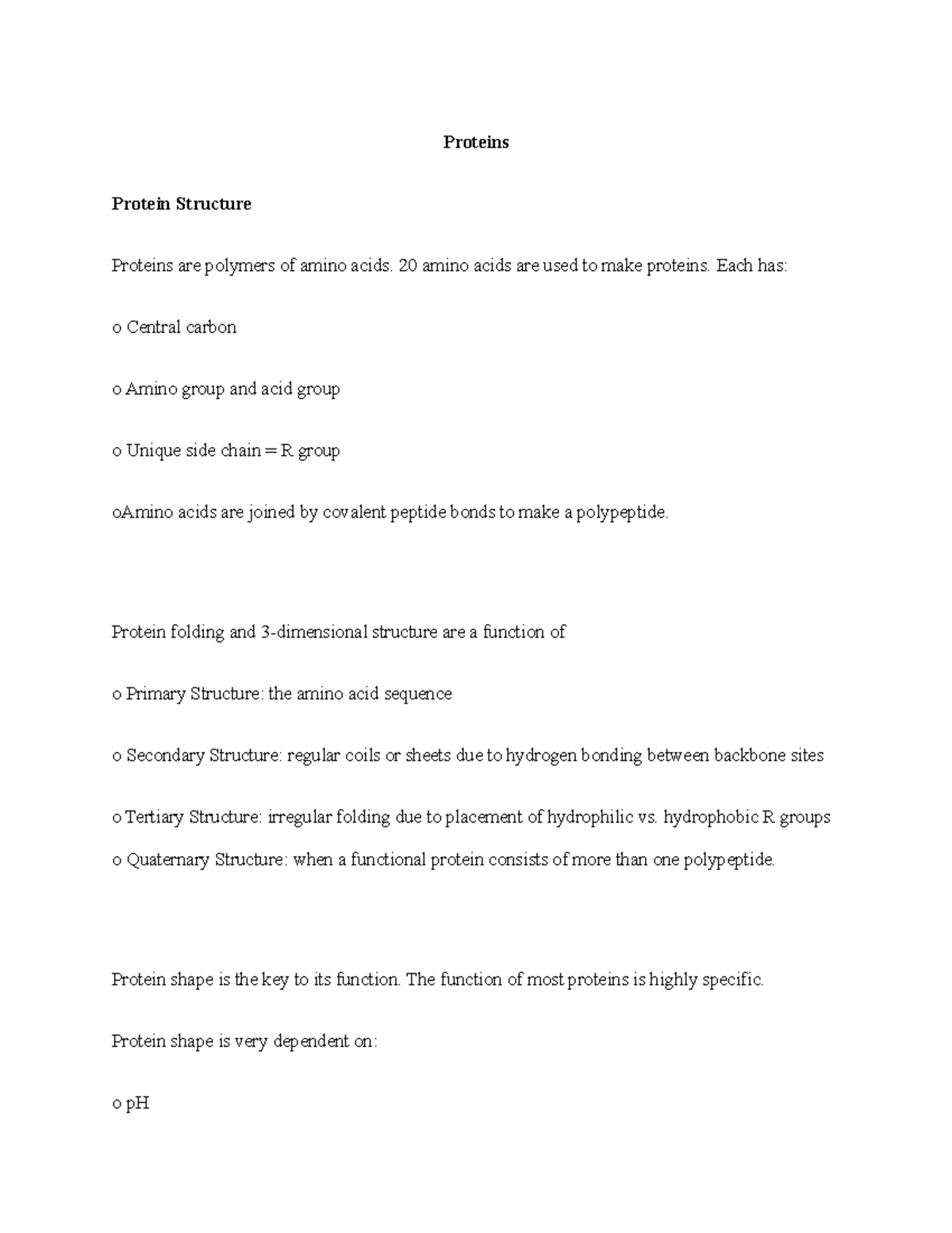 Introduction to Nutrition Notes Unit 1 Part 3 - Proteins Protein ...