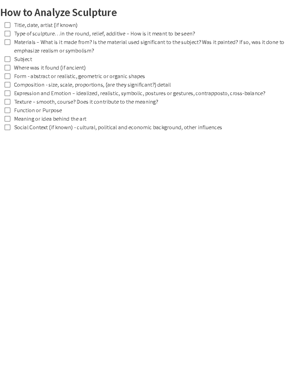 ARH-200 Art History-How to analyze sculpture - How to Analyze Sculpture ...