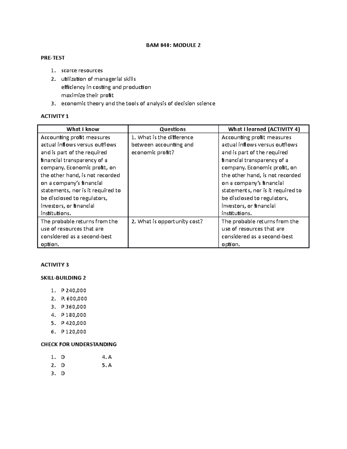 BAM 040 - Module 2 - BAM 040: MODULE 2 PRE-TEST scarce resources ...
