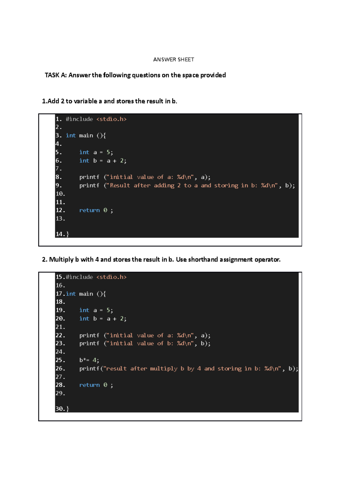 Answer Sheet LAB 3 - please take a look - ANSWER SHEET TASK A: Answer ...