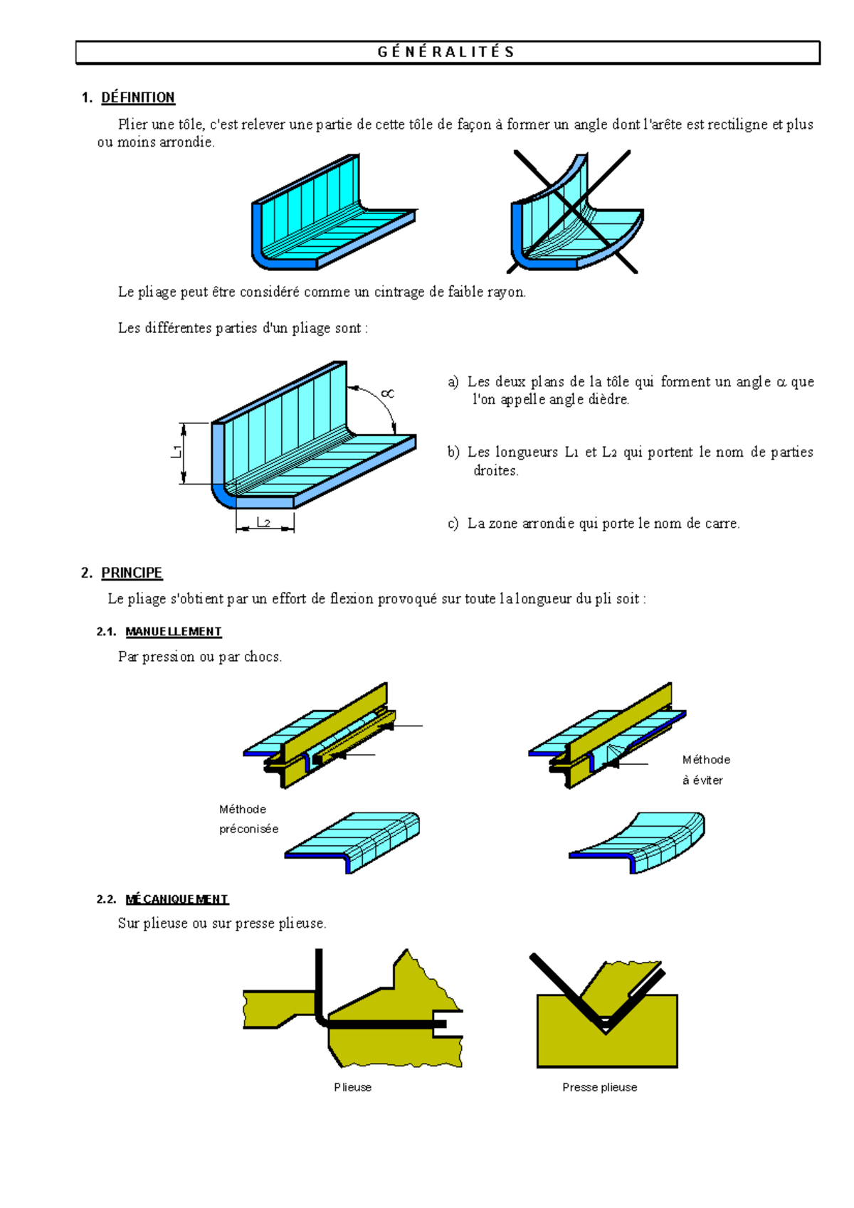 Pliage - G Ä N Ä R A L I T Ä S 1. DÄFINITION Plier une t le, c'est ...
