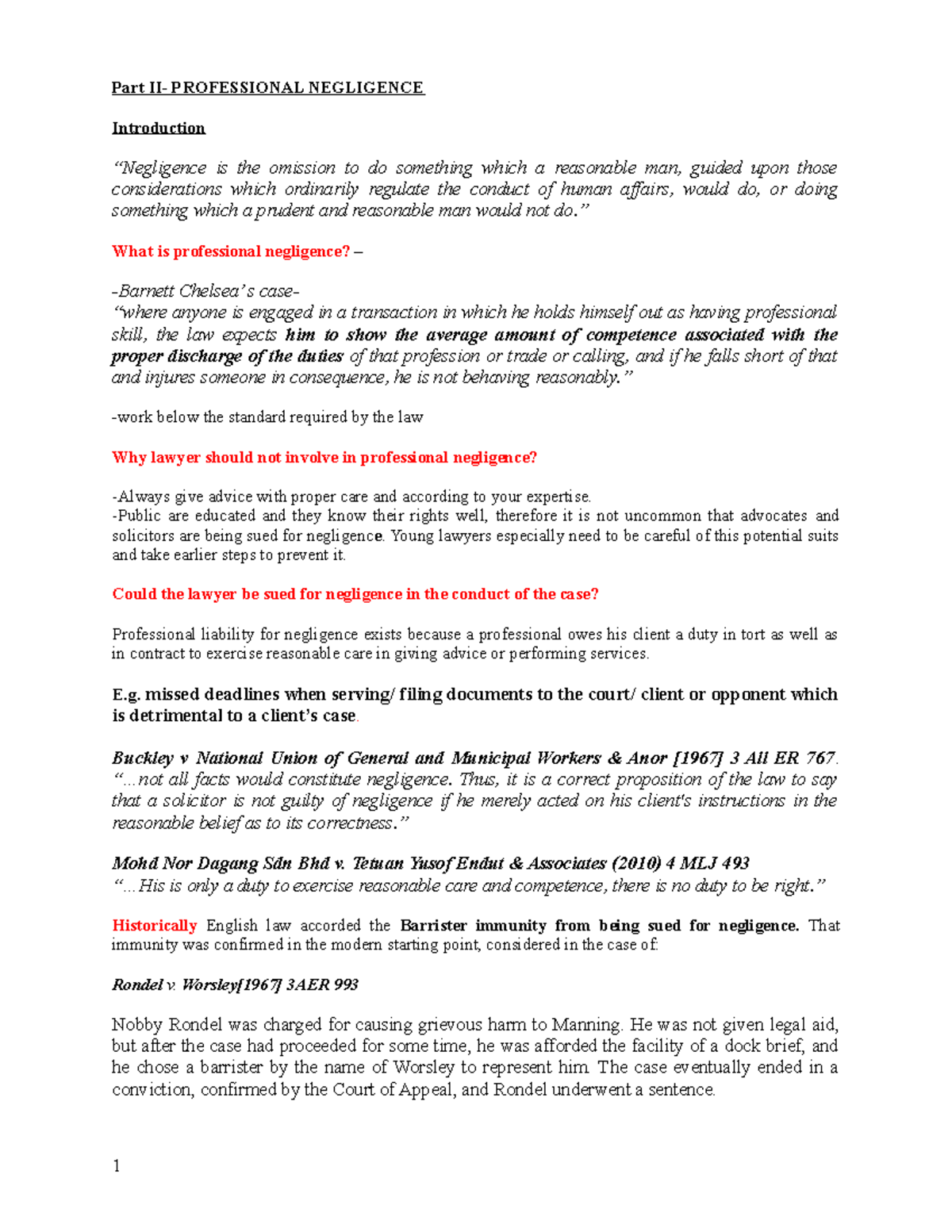 Professional Negligence - Part II- PROFESSIONAL NEGLIGENCE Introduction ...