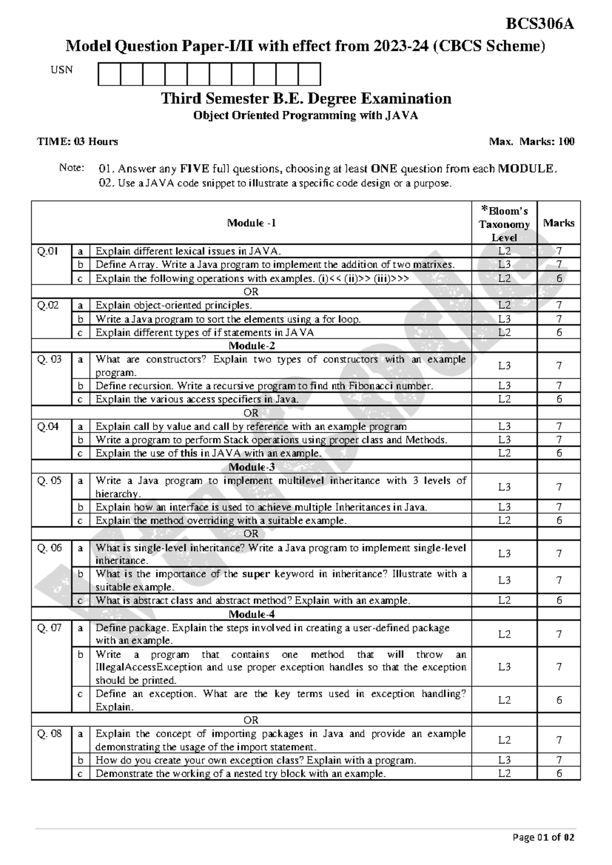 @vtucode - Solved question papers - BCS306A Page 0 1 of 02 Model Question Paper-I/II with effect ...