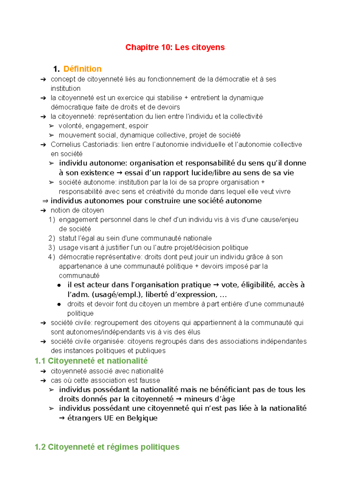 Chapitre 10: Les citoyens - Chapitre 10: Les citoyens 1. Définition ...