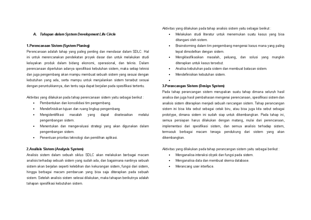 Kisi” Sistem Informasi - A. Tahapan dalam System Development Life ...