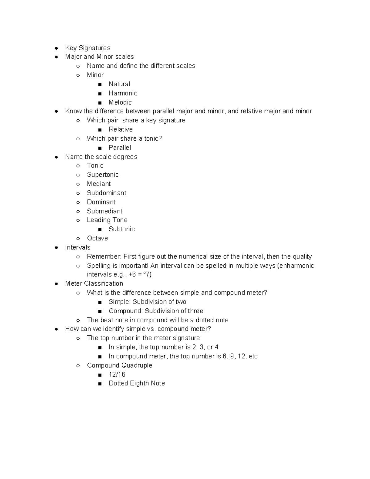 Final Exam Review - Key Signatures Major and Minor scales Name and ...