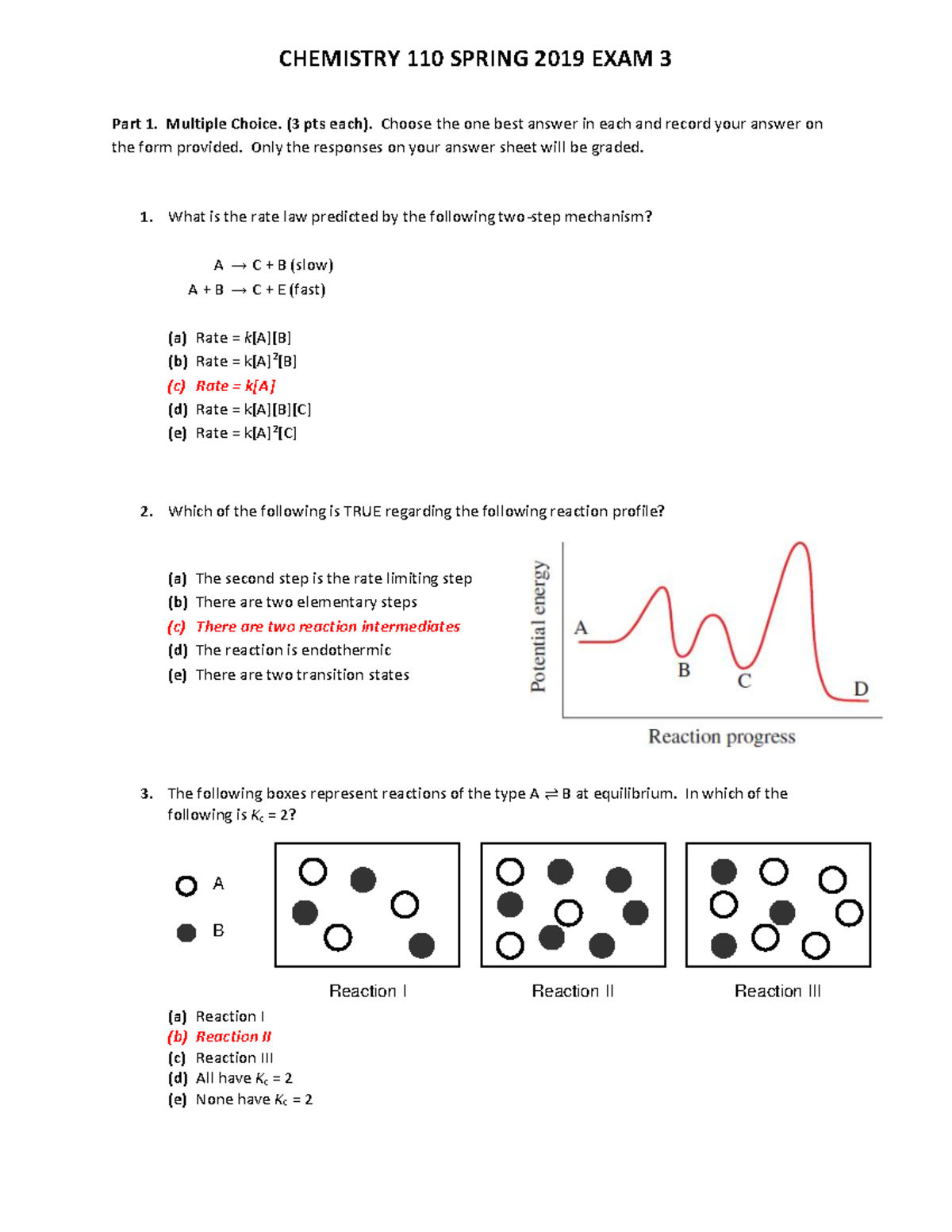 Exam3 110 Sp19 Key - exam - Part 1. Multiple Choice. (3 pts each). Choose the one best answer in ...