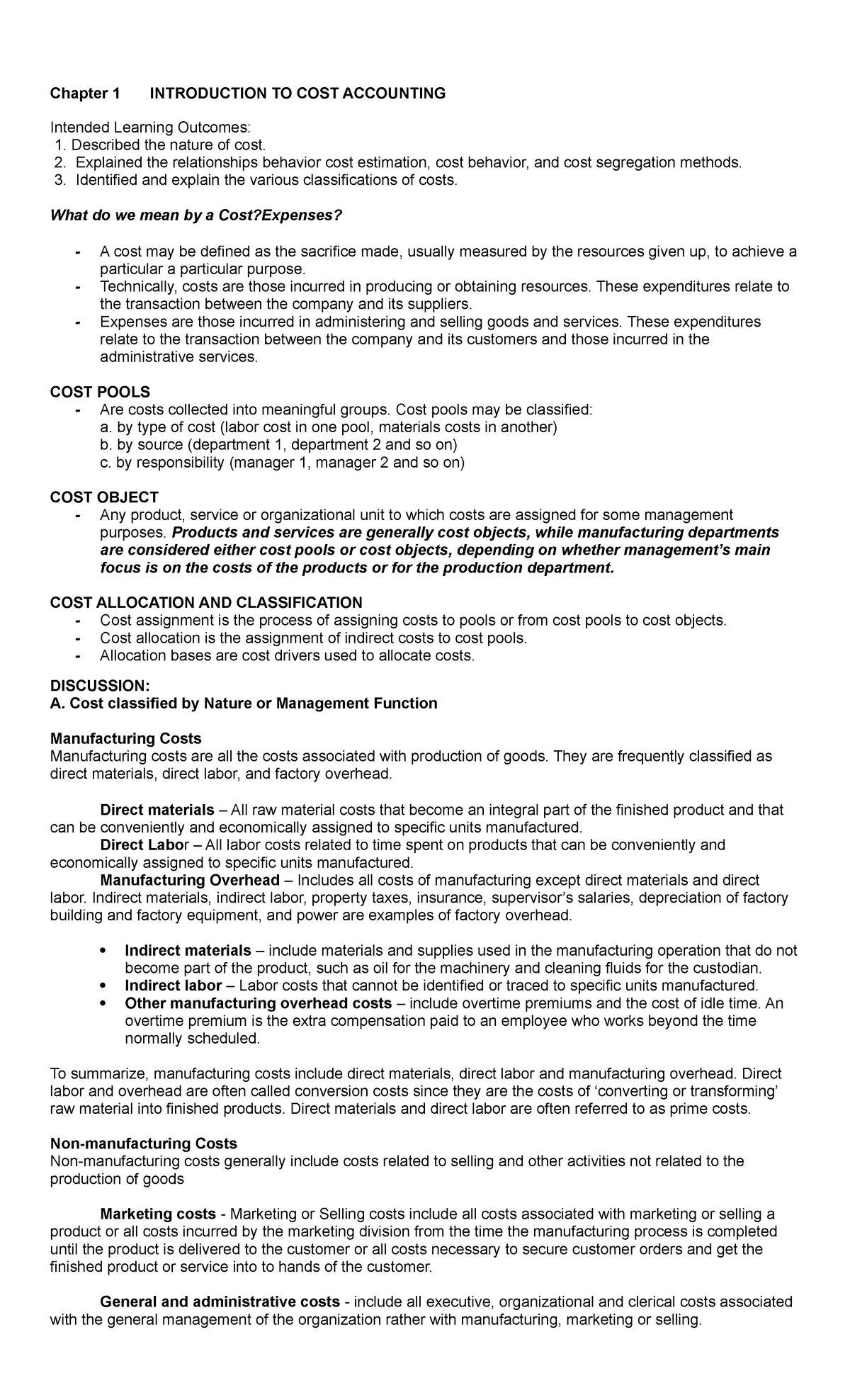 D0e35a83da9b68ddc6a12b734c1fb6cc - Chapter 1 INTRODUCTION TO COST ...