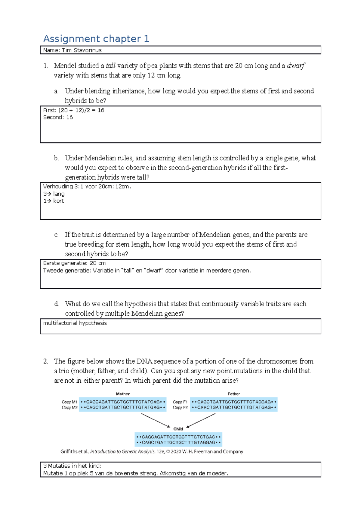 Assignment ch 1 fundamentals of genetics - Assignment chapter 1 Name ...