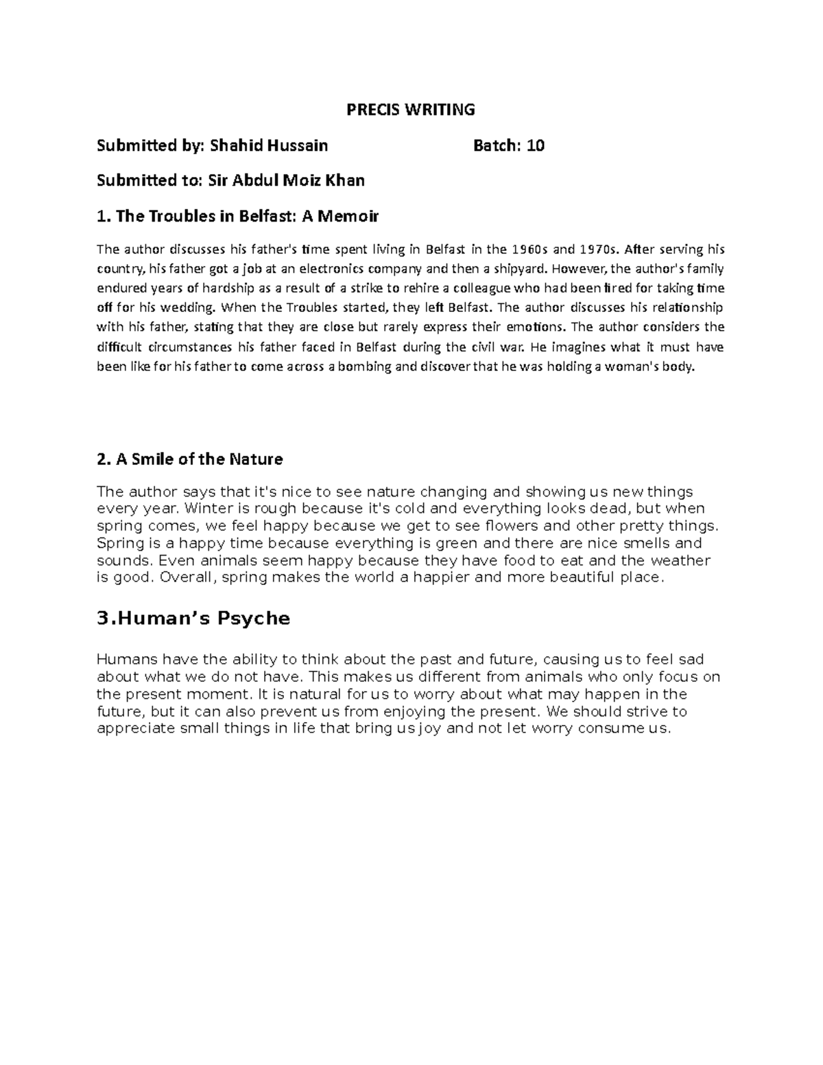 Precis Writing - PRECIS WRITING Submitted by: Shahid Hussain Batch: 10 ...