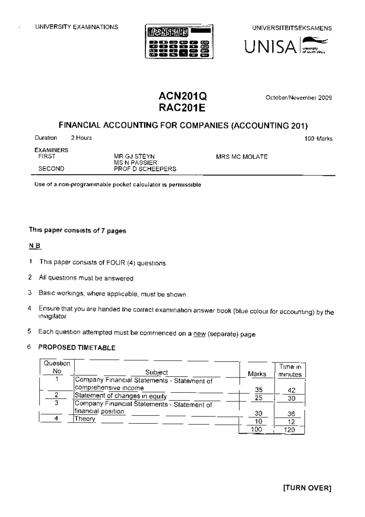 FAC2601 EX 2009 S2 - Past paper - FAC2601 - Studocu