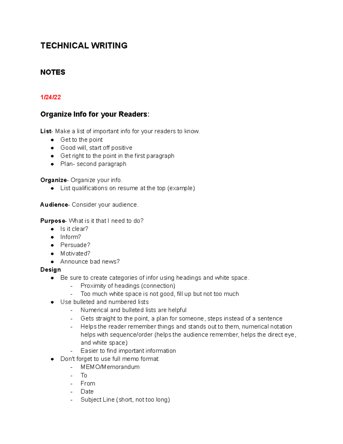 TECH Writing Notes- Organizing Info for Readers, Editing for Clarity ...
