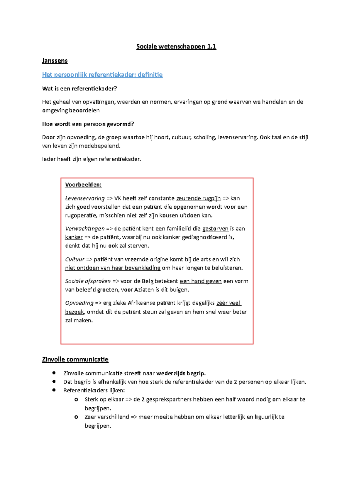 Samenvatting sw 1 - Sociale wetenschappen 1. Janssens Het persoonlijk ...