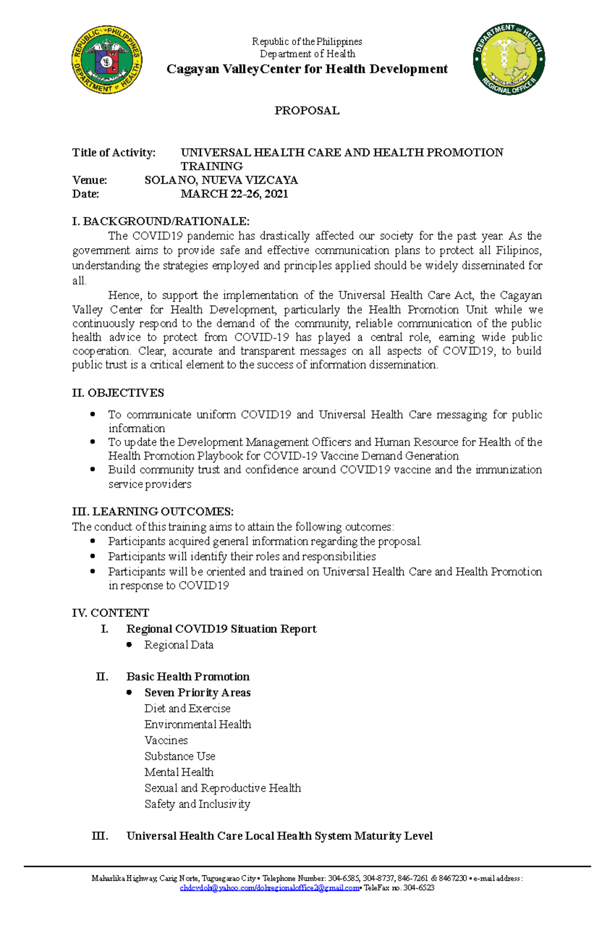 Proposal - KJL - Department of Health Cagayan ValleyCenter for Health ...