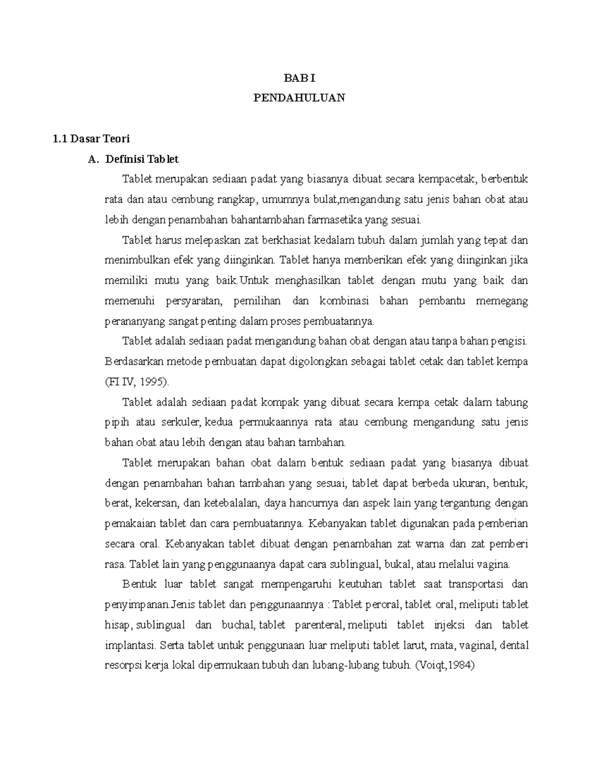 Definisi sediaan tablet - BAB I PENDAHULUAN 1 Dasar Teori A. Definisi ...