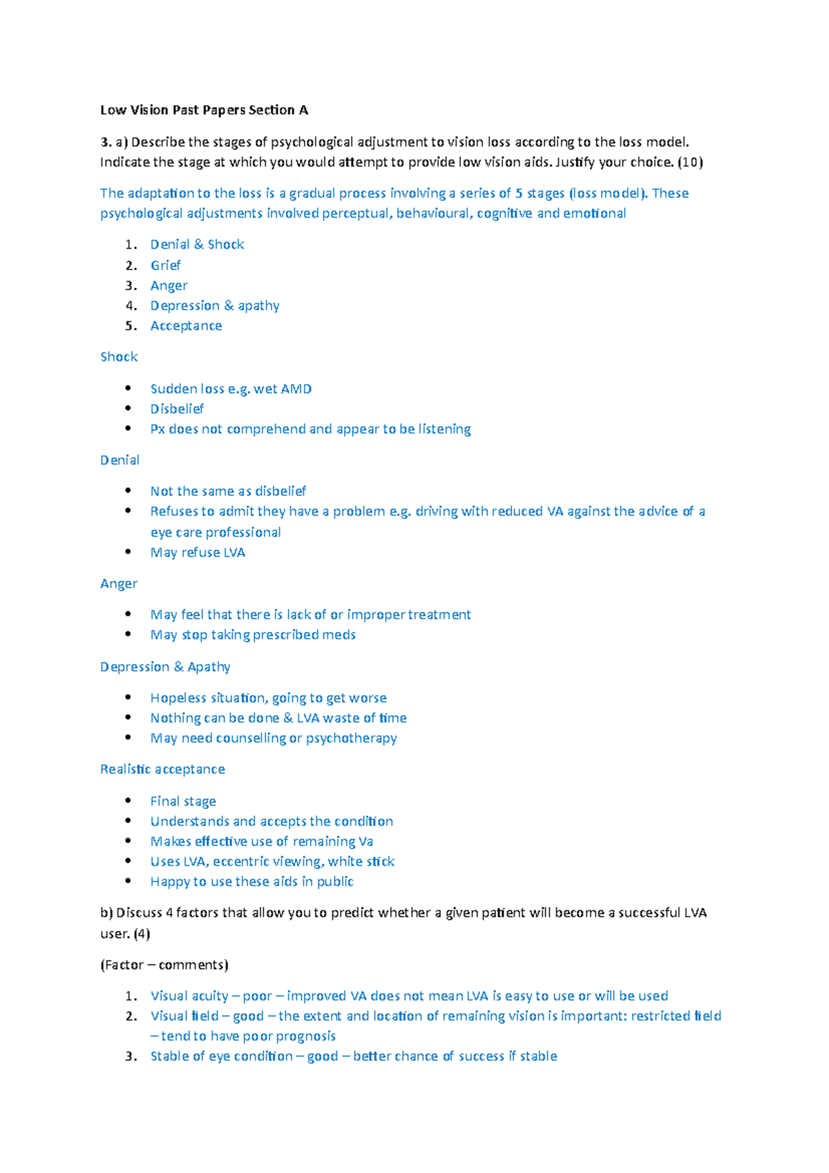 Low Vision Past Papers Section A - Indicate the stage at which you ...