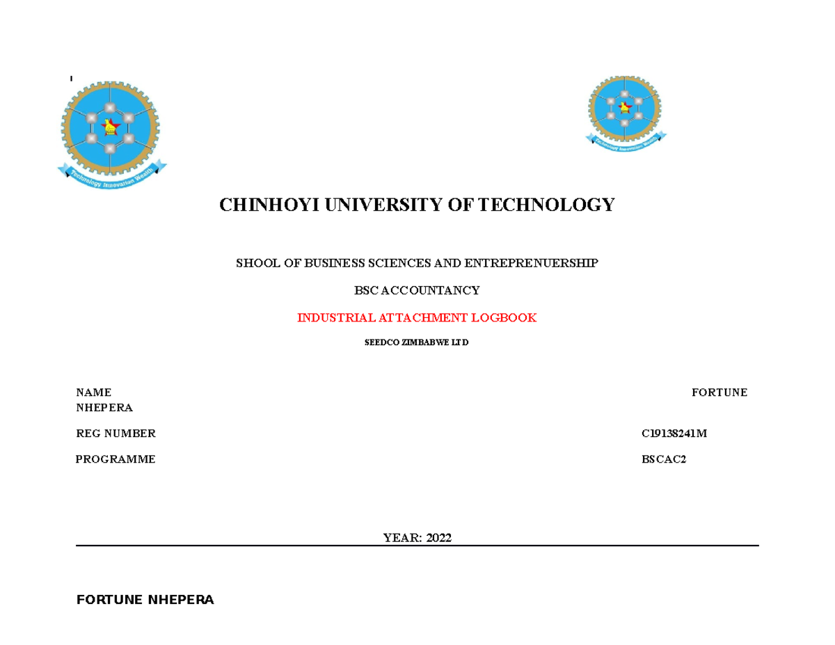 Logbook on Internship - CHINHOYI UNIVERSITY OF TECHNOLOGY SHOOL OF ...