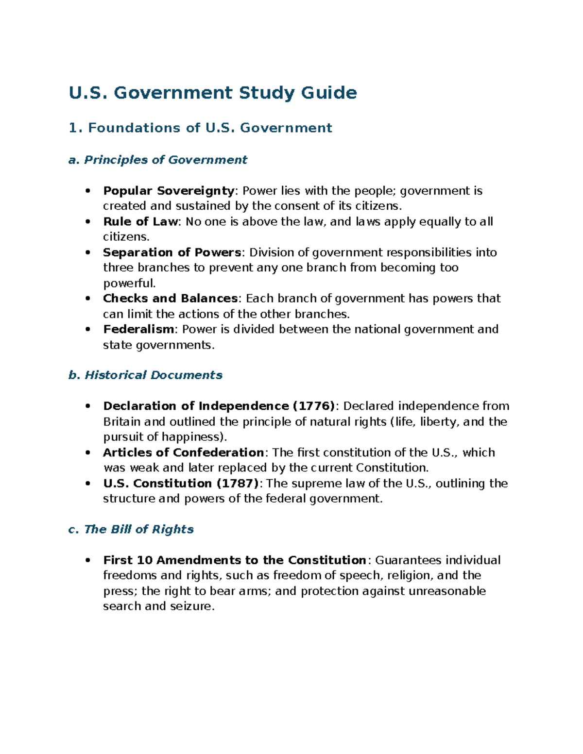 Anatomy study guide - us gov - U. Government Study Guide 1. Foundations ...