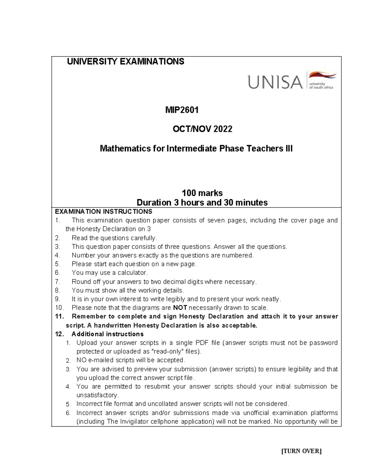 MIP2601 Past Exam Paper - UNIVERSITY EXAMINATIONS MIP OCT/NOV 2022 ...