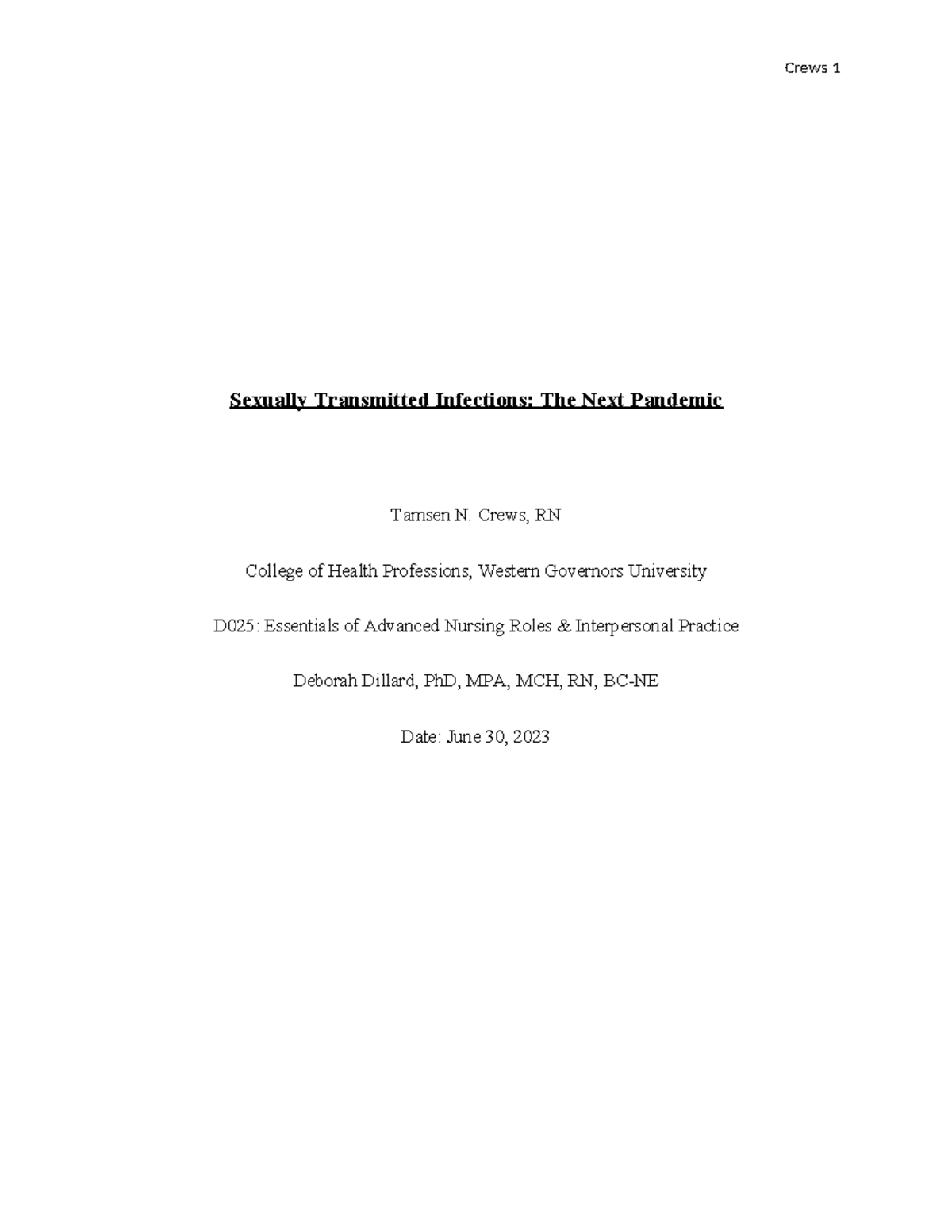 DO25 AWM2 - DO 25 AWM2 TASK1 - Sexually Transmitted Infections: The ...