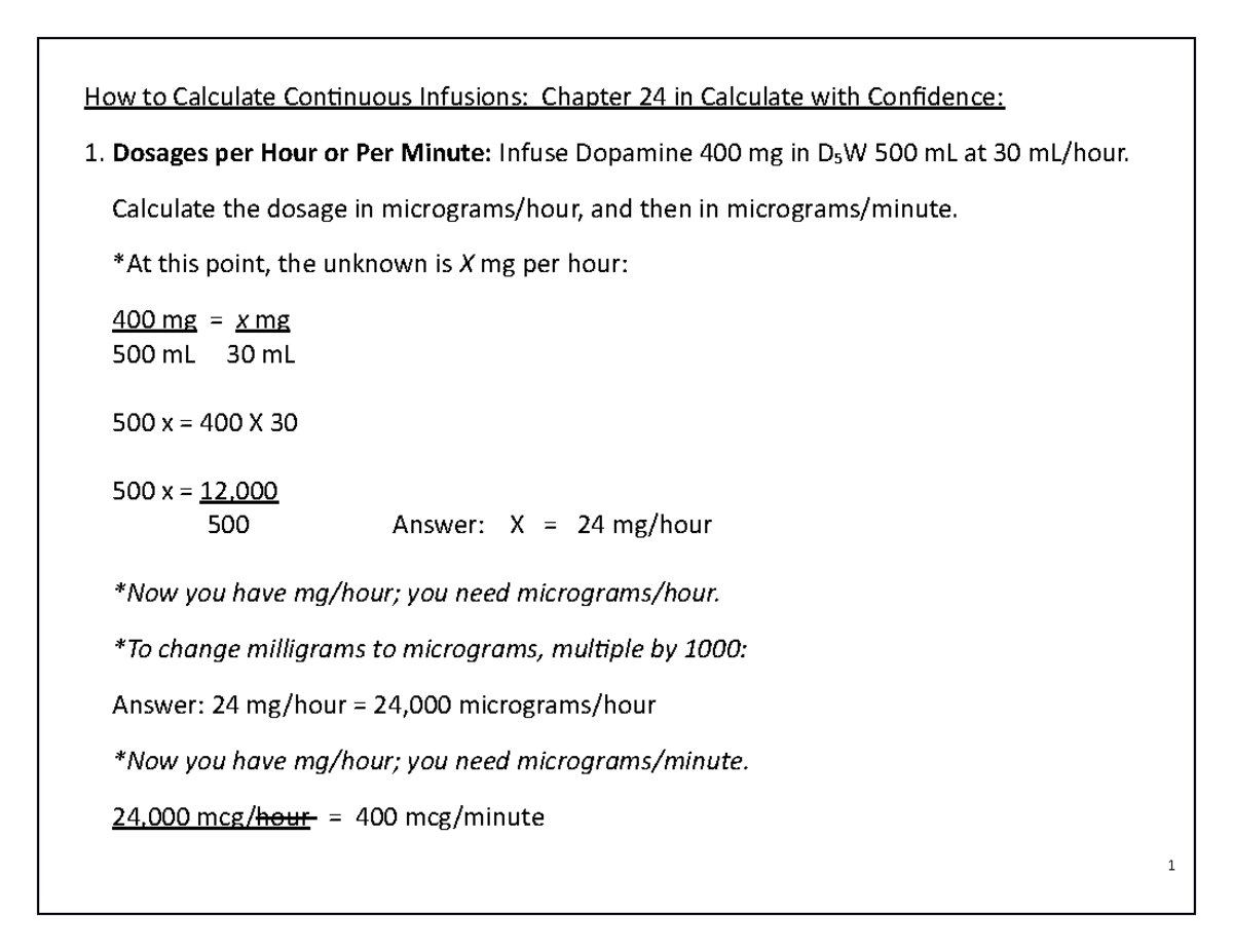Updated NURS 380 How to Calculate Continuous Infusions spring 2020 ...