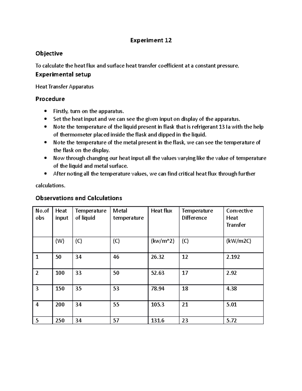 Hmt Experiment 12 - lab - Experiment 12 Objective To calculate the heat flux and surface heat ...