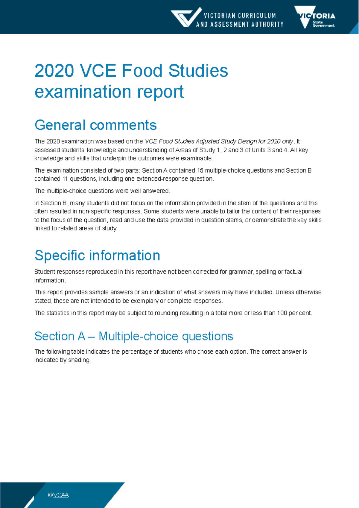 2020foodstudies-exam-report - 2020 VCE Food Studies examination report ...