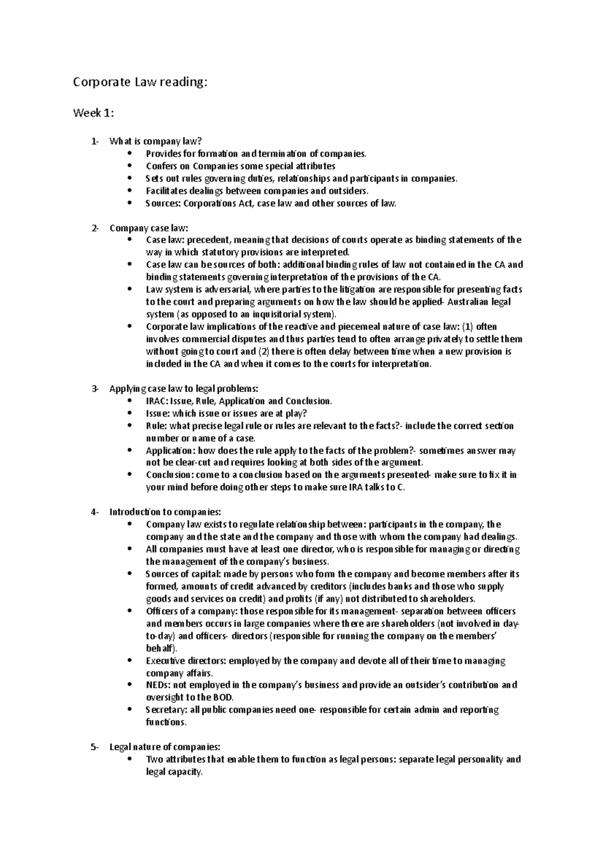 Corporate Law reading - Corporate Law reading: Week 1: 1- What is ...